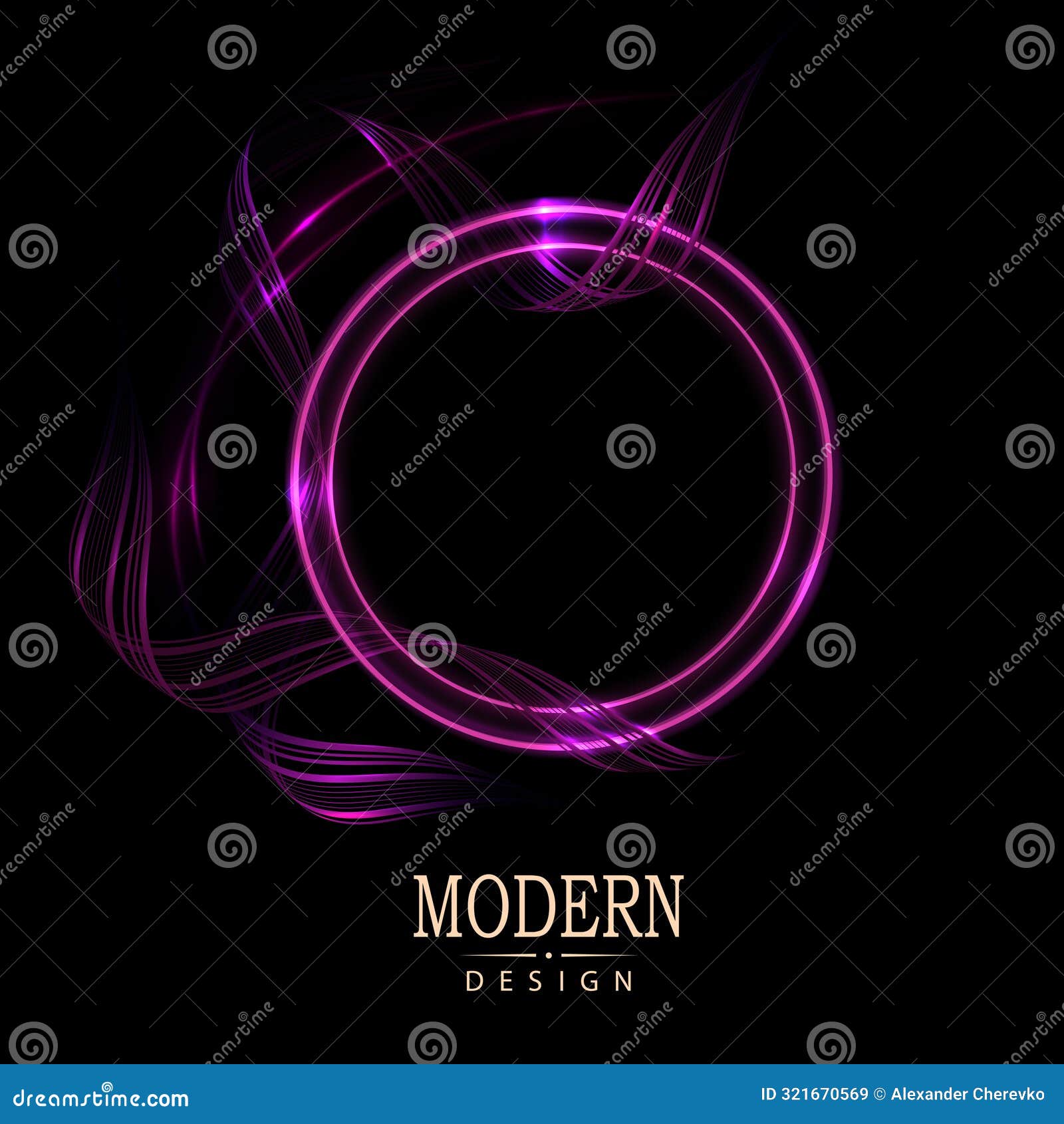 Isolated Purple Round Frame with Wavy Ribbon on Black Background Stock ...