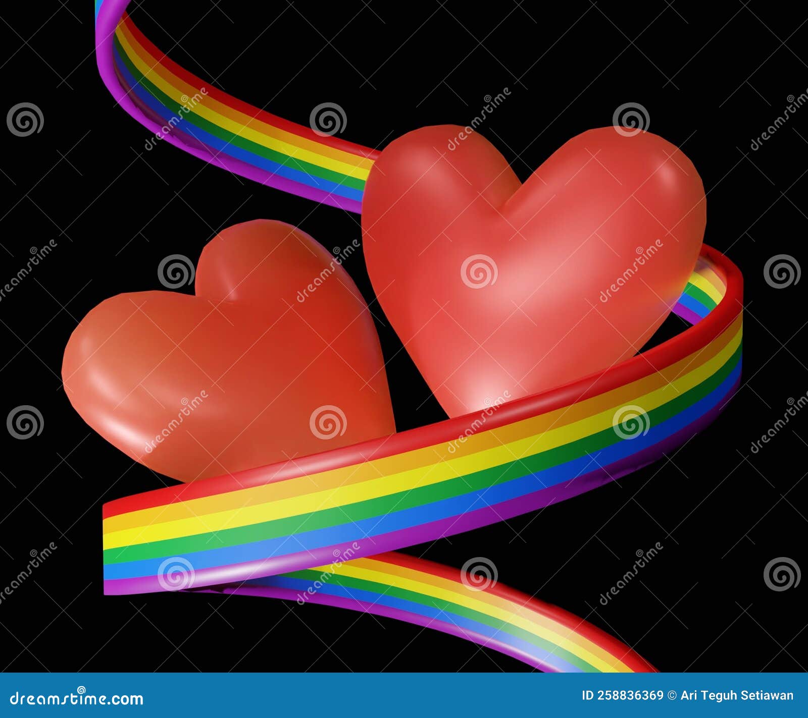 Isolated Rainbow Ribbon and Two Red Heart Stock Illustration ...