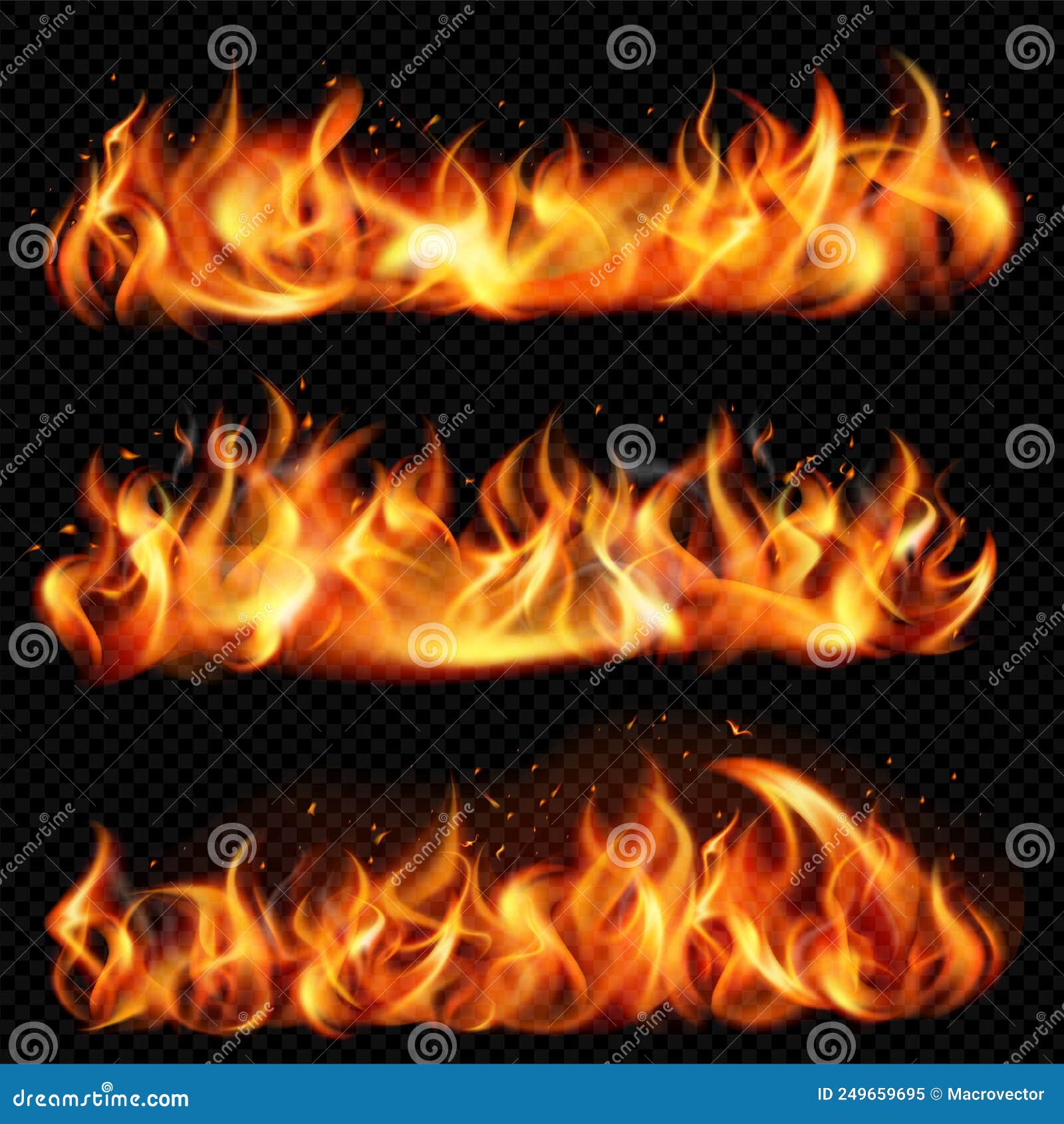 Realistic Flame Borders. Burning Horizontal Fire Flame, Red Burning ...