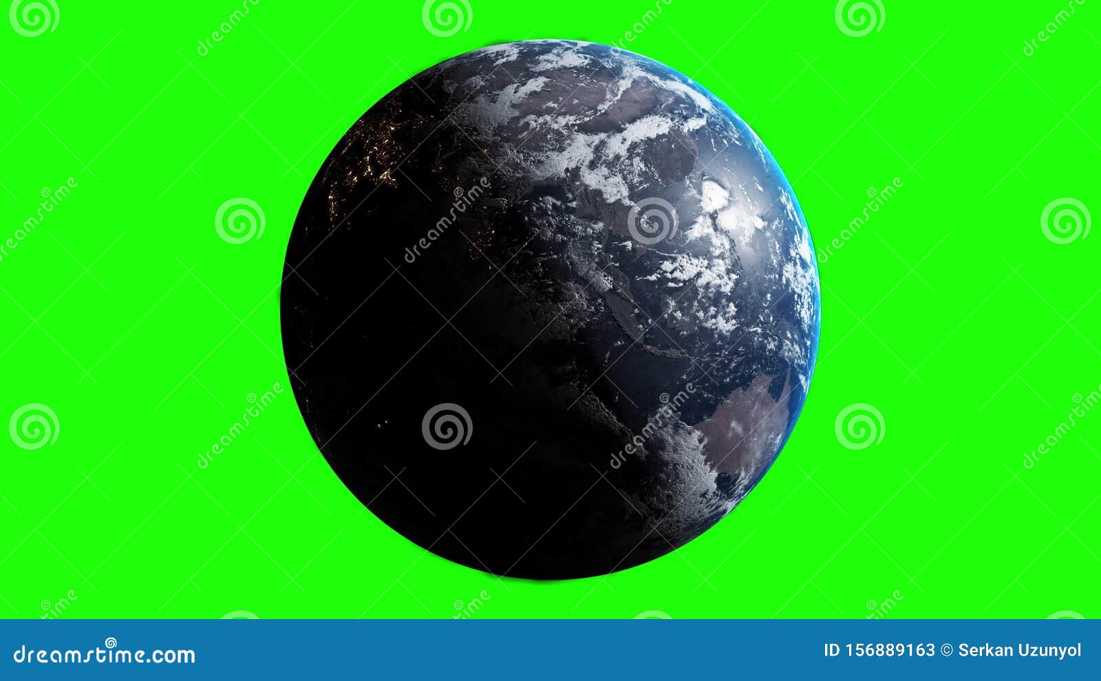 Isolated Realistic World, Earth on Green Screen with Shadow, Night Time ...