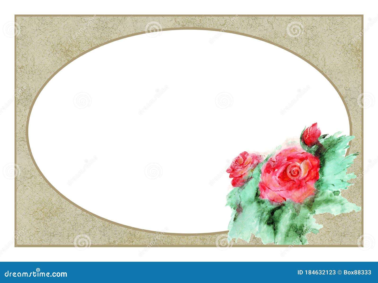 An Isolated Rectangular Frame With Watercolor Red Roses And An Internal ...