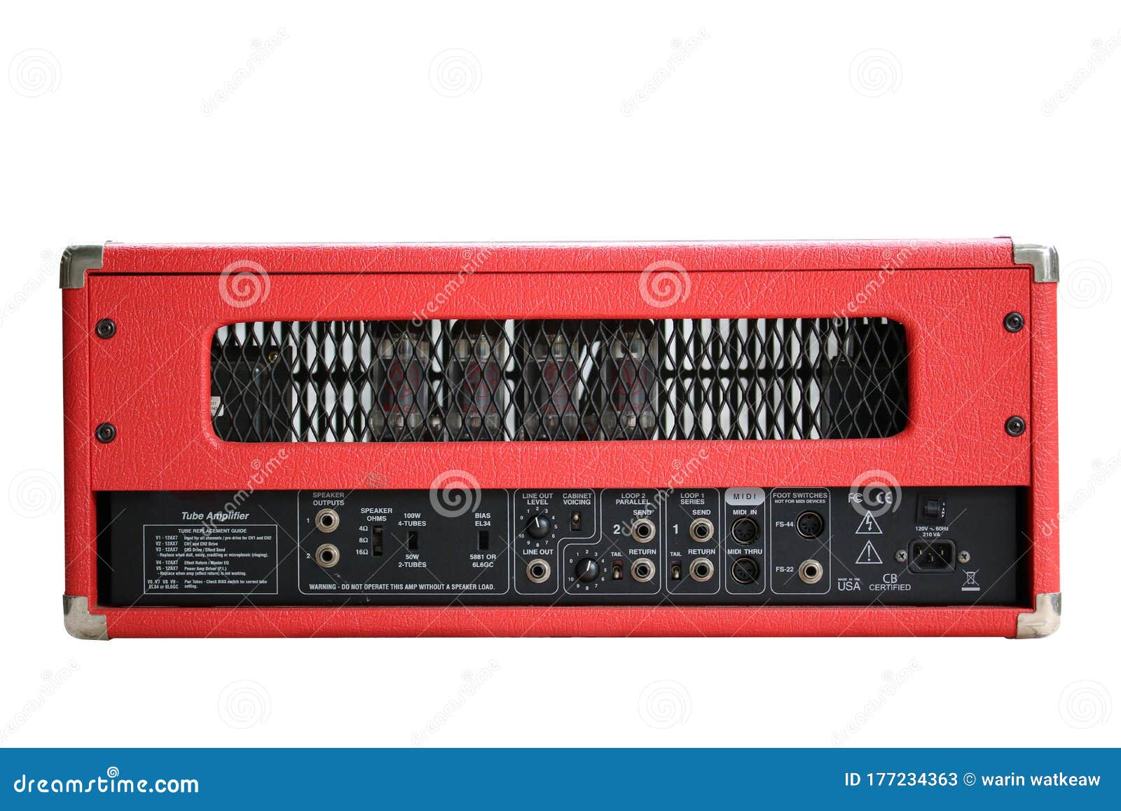 Isolated Red Modern Head Amplifier Back Panel. Stock Image - Image of ...