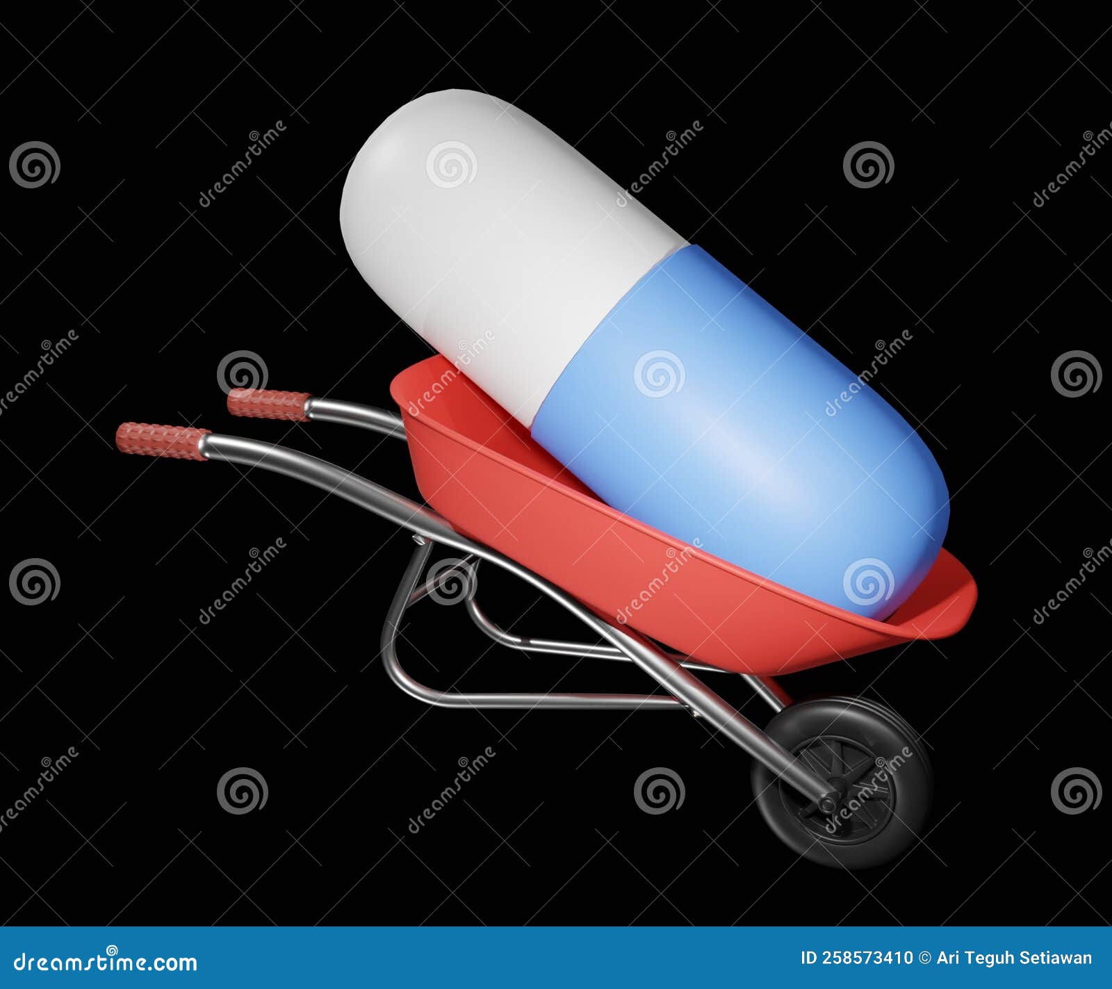 Isolated Red Wheelbarrow with White and Blue Drug Capsule Case Stock ...