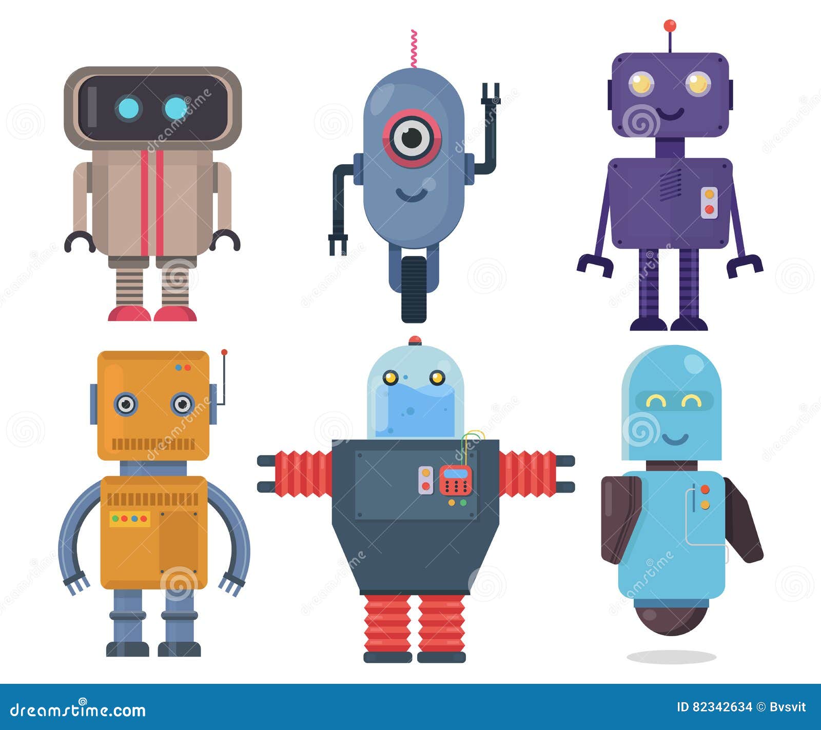 Isolated Robot Set. Collection Future Element Icon Character, Cartoon ...