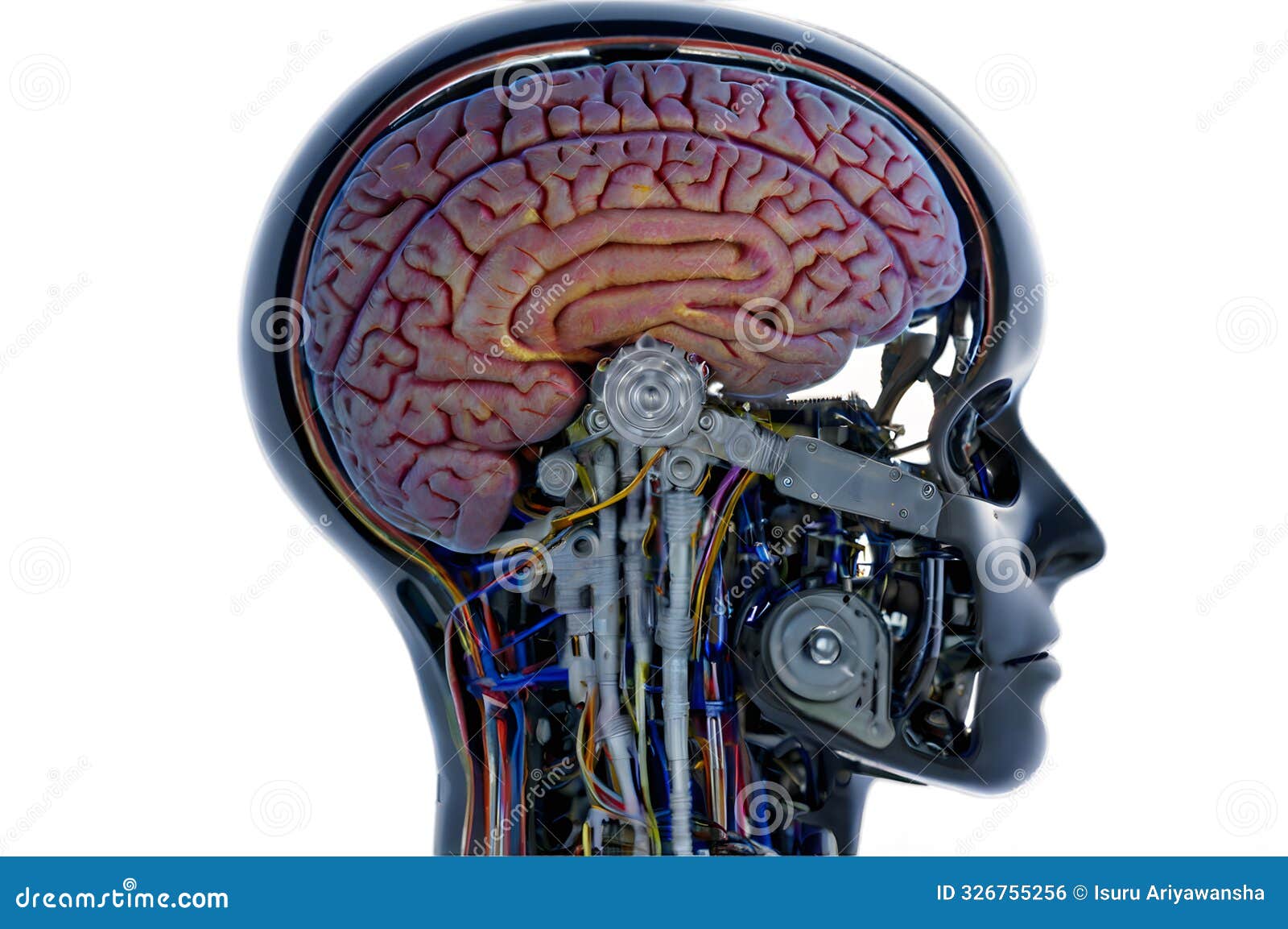Isolated Robotic Brain With Engine Components In White Background Stock ...