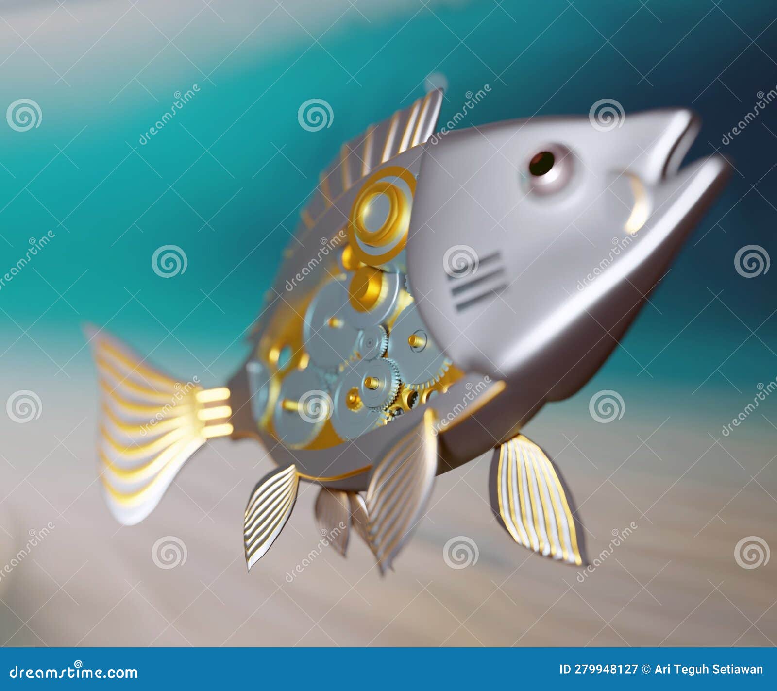 Isolated Robotic Fish with Mechanical Gears Inside of it Stock ...