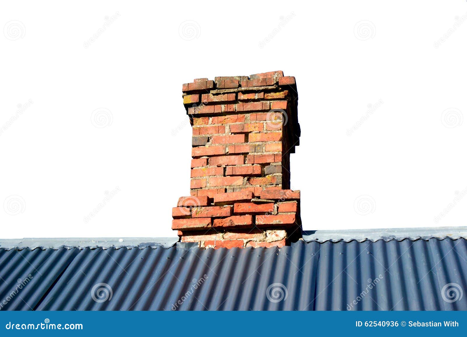 Isolated Roof Ridge with Chimney Stock Photo - Image of brick, blue ...