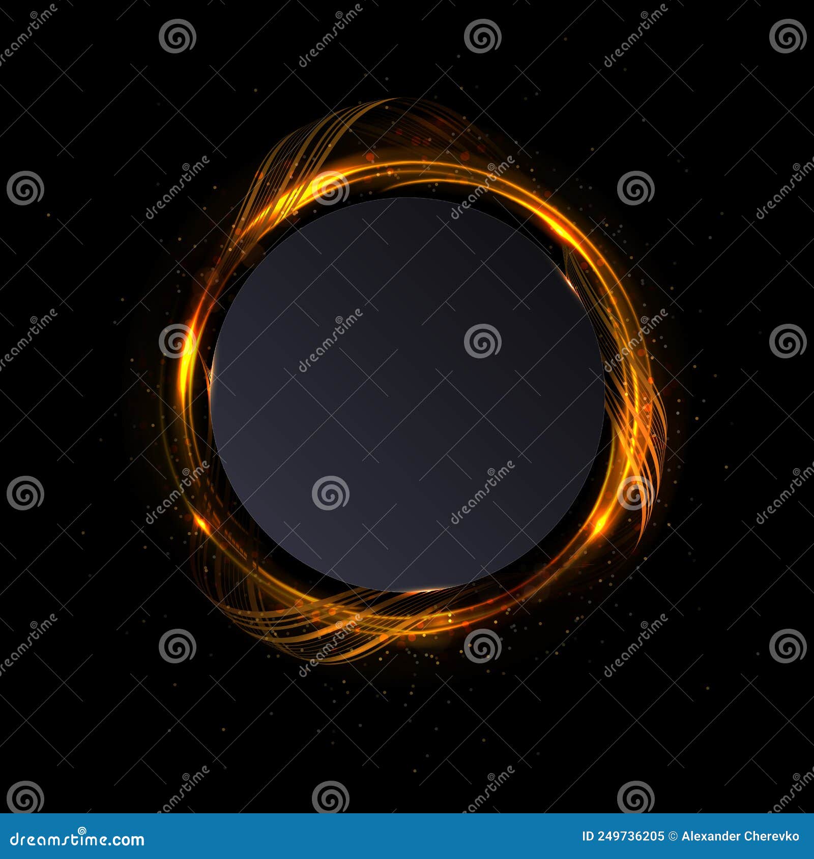 Isolated Round Frame on a Black Background with Golden Color Waves ...