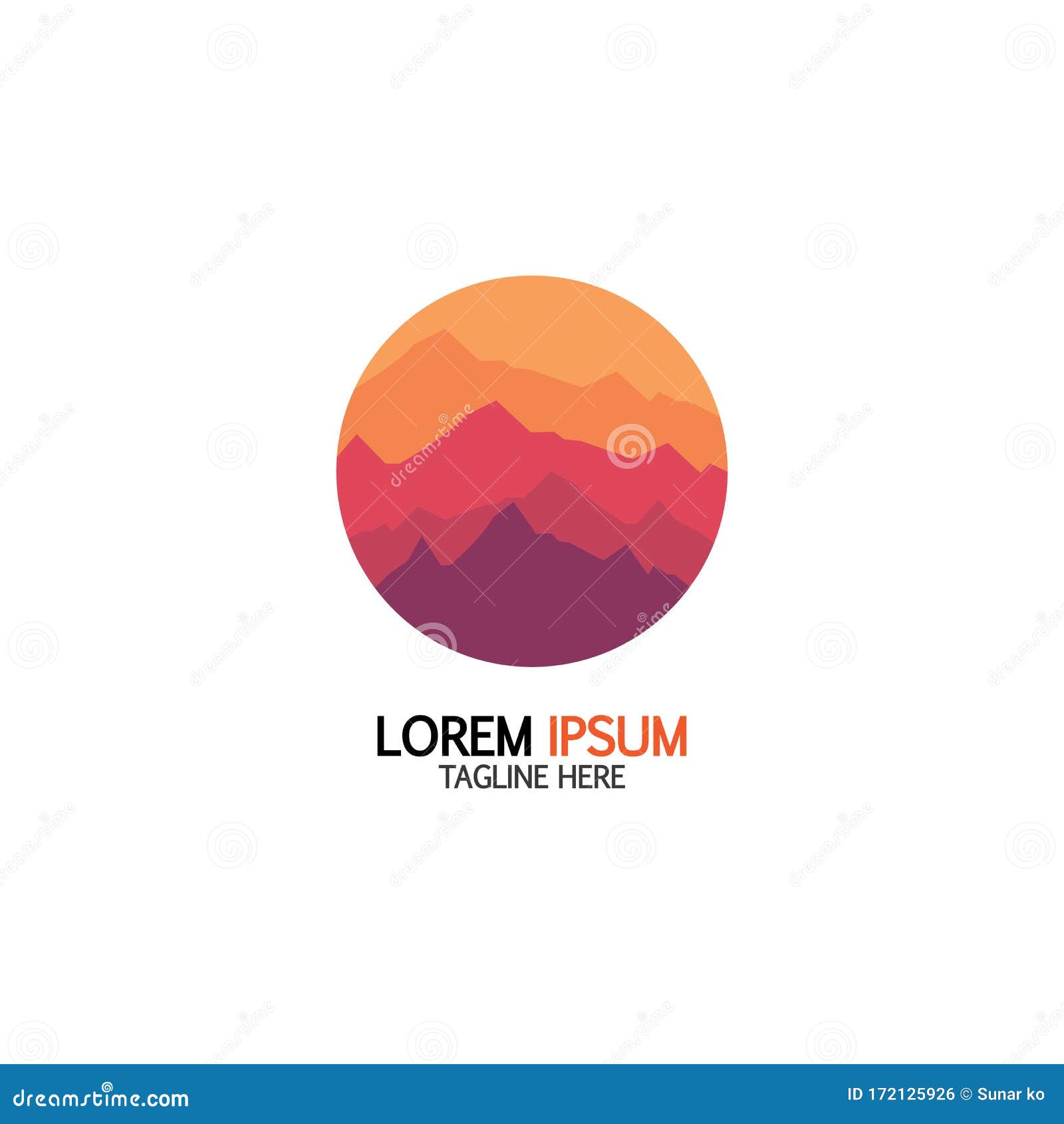 Isolated Round Sunset Vector Logo. Mountains Silhouette Stock Vector ...