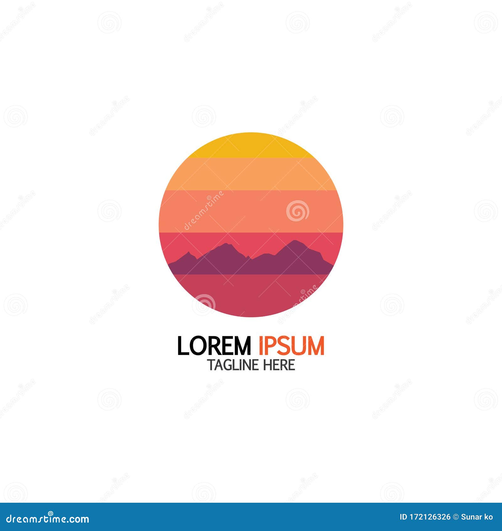 Isolated Round Sunset Vector Logo. Mountains Silhouette Stock ...