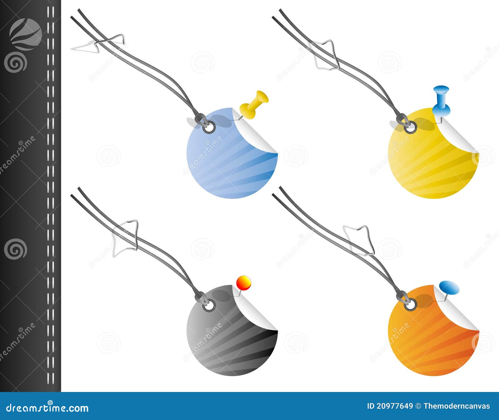 Isolated Round Tags with Drawing Pins Stock Vector - Illustration of ...