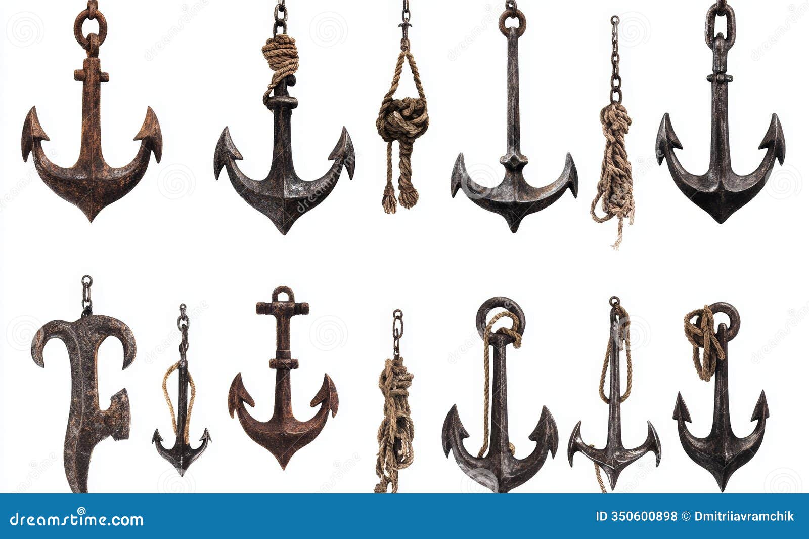 Isolated Rustic Metal Anchors with Rope Details Stock Photo - Image of ...