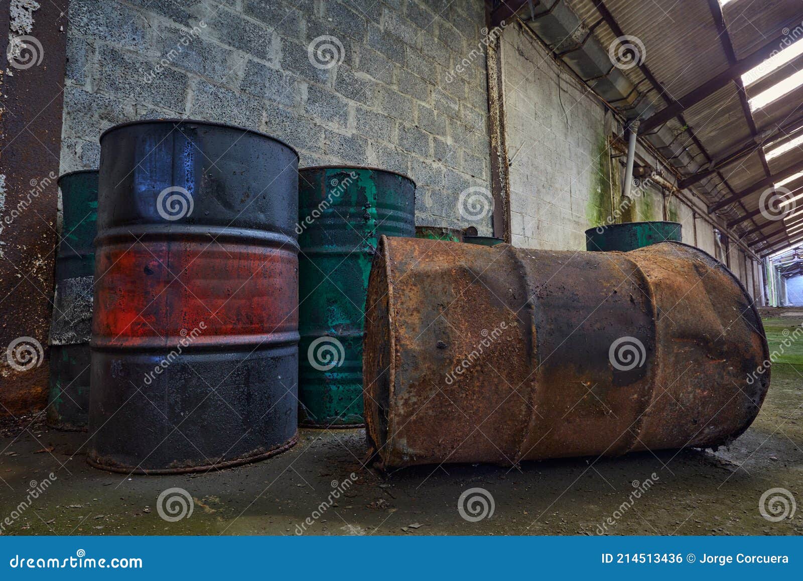 Isolated Rusty Old Oil Barrels or Drum on a Factory Stock Photo - Image ...