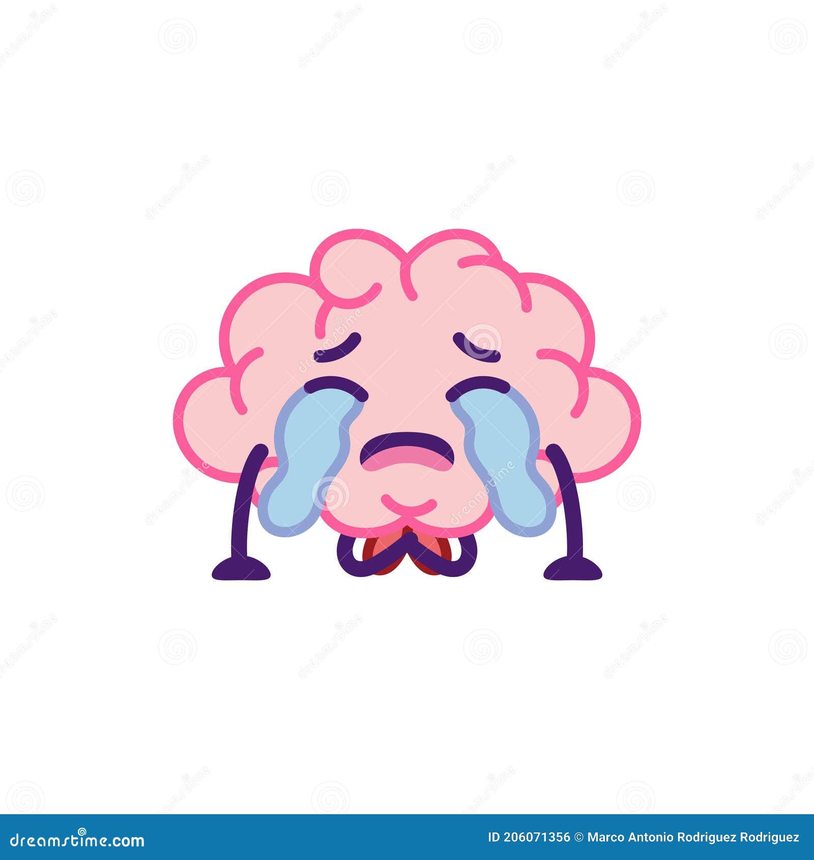 Isolated sad brain cartoon stock vector. Illustration of human - 206071356