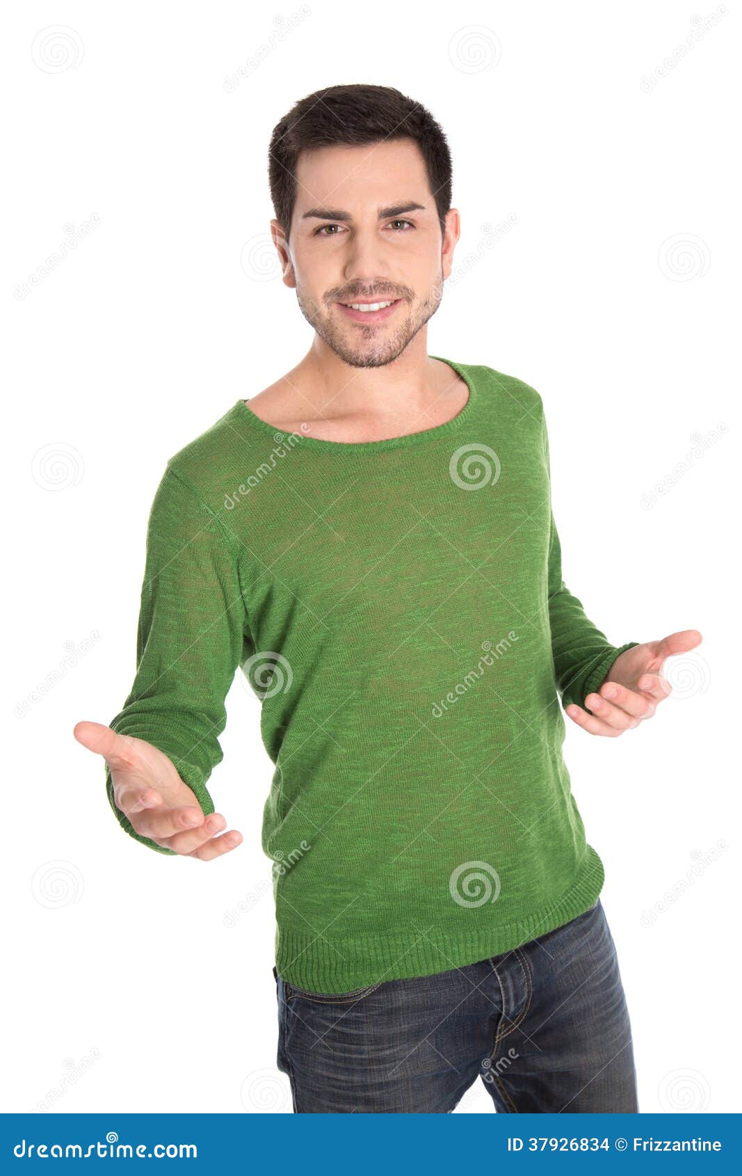 Isolated Satisfied Handsome Young Man with Open Hands on White. Stock ...