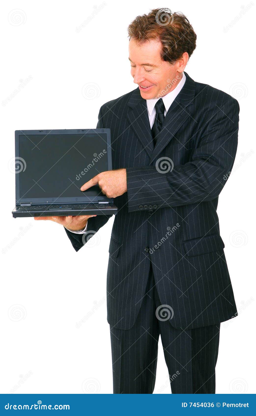 Isolated Senior Businessman Smiling Present Laptop Stock Photo - Image ...