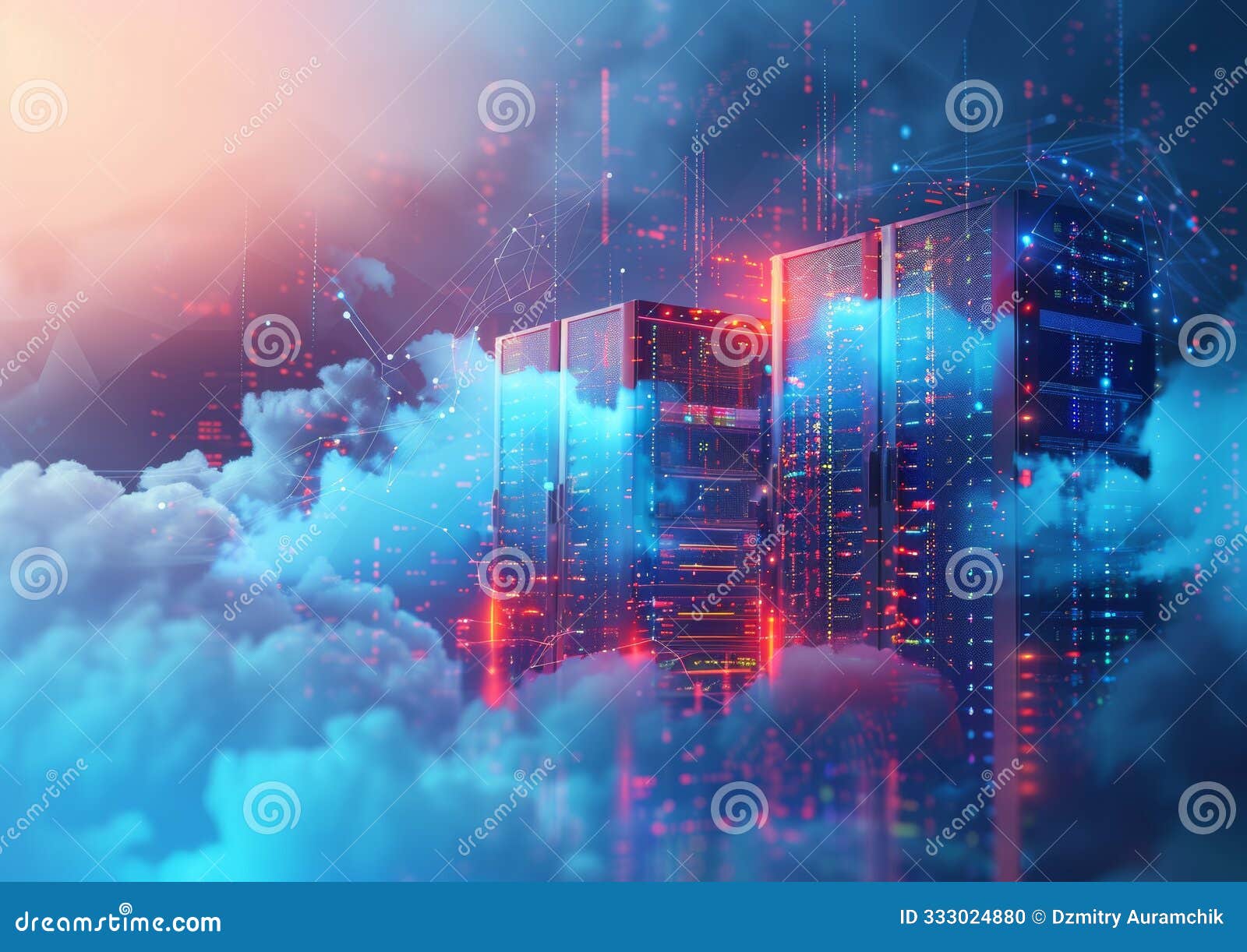 Isolated Server Racks in Abstract Technology Background. 3d ...