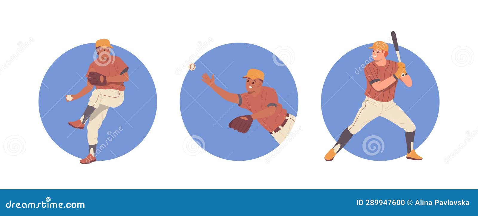 Isolated Set of Composition with Active Baseball Player Character ...