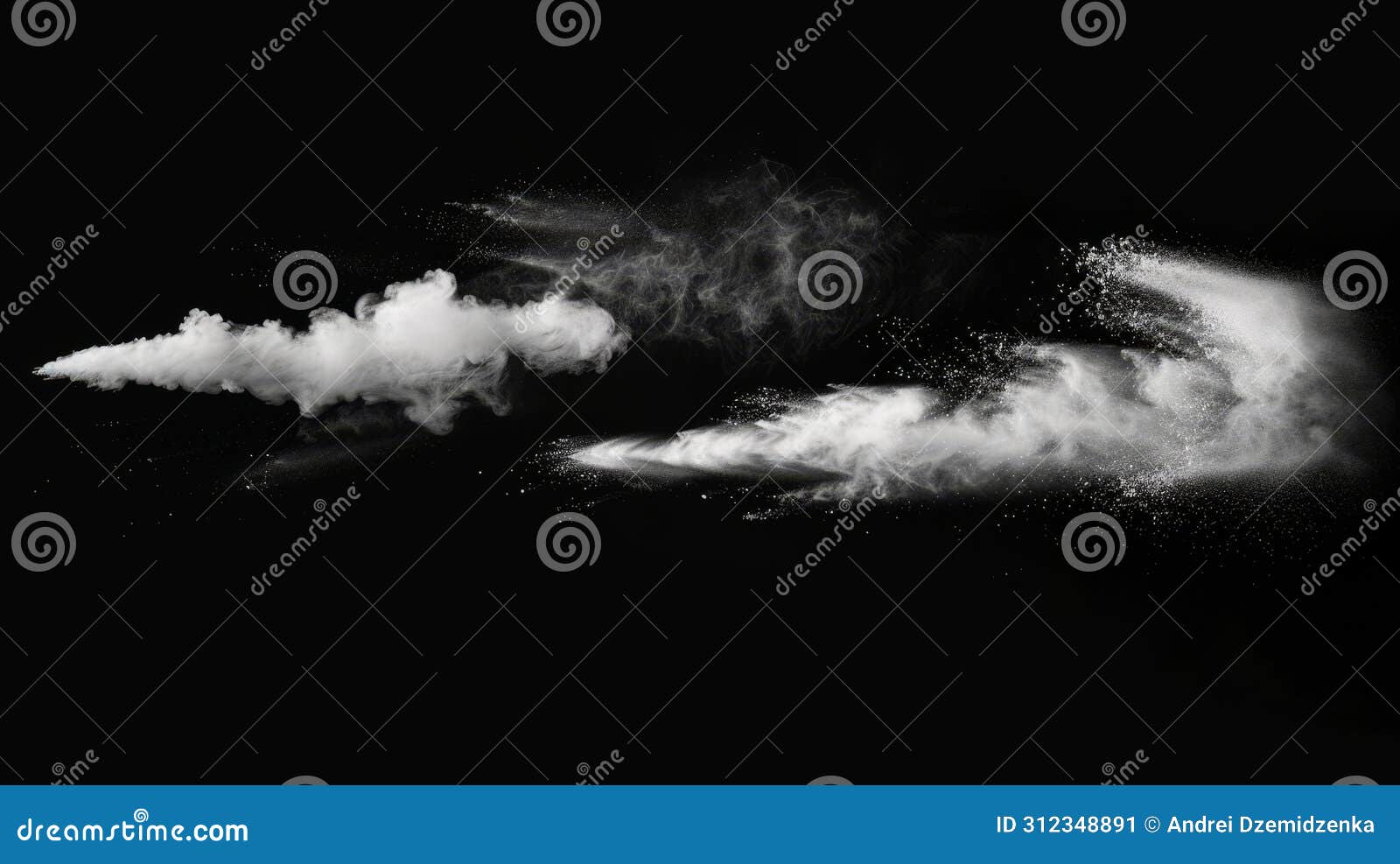 An Isolated Set of Dust Powder Splash Clouds on a Black Background ...