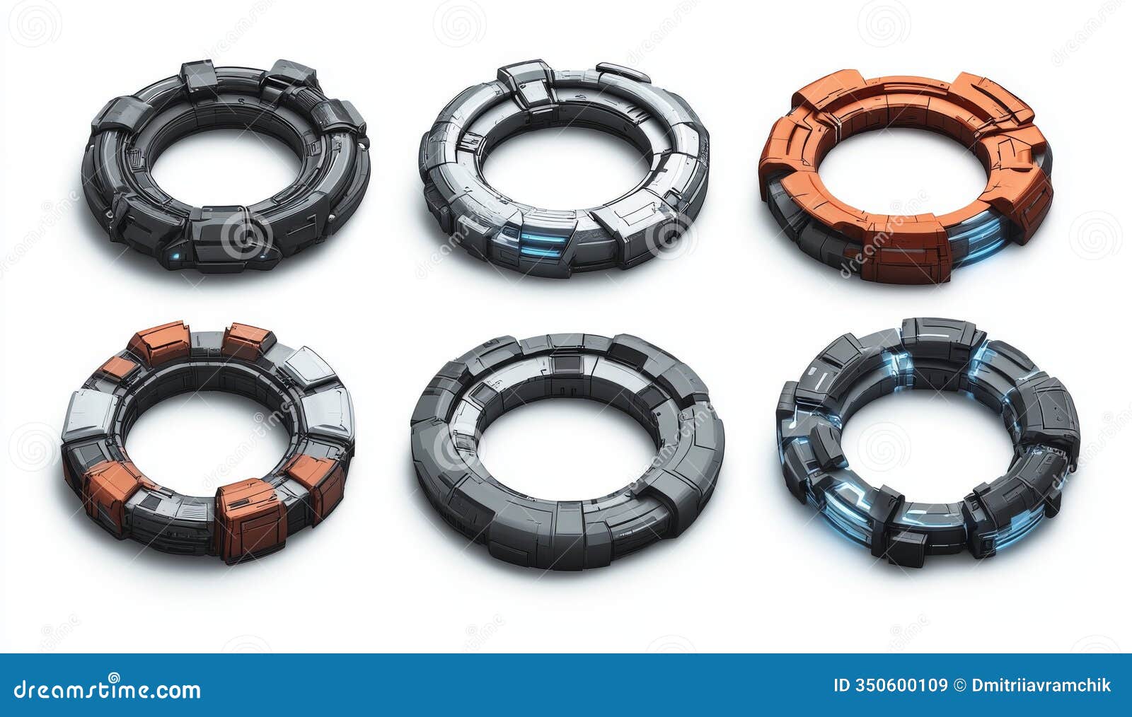 An Isolated Set of Futuristic Sci-fi Rings in Different Designs on a ...