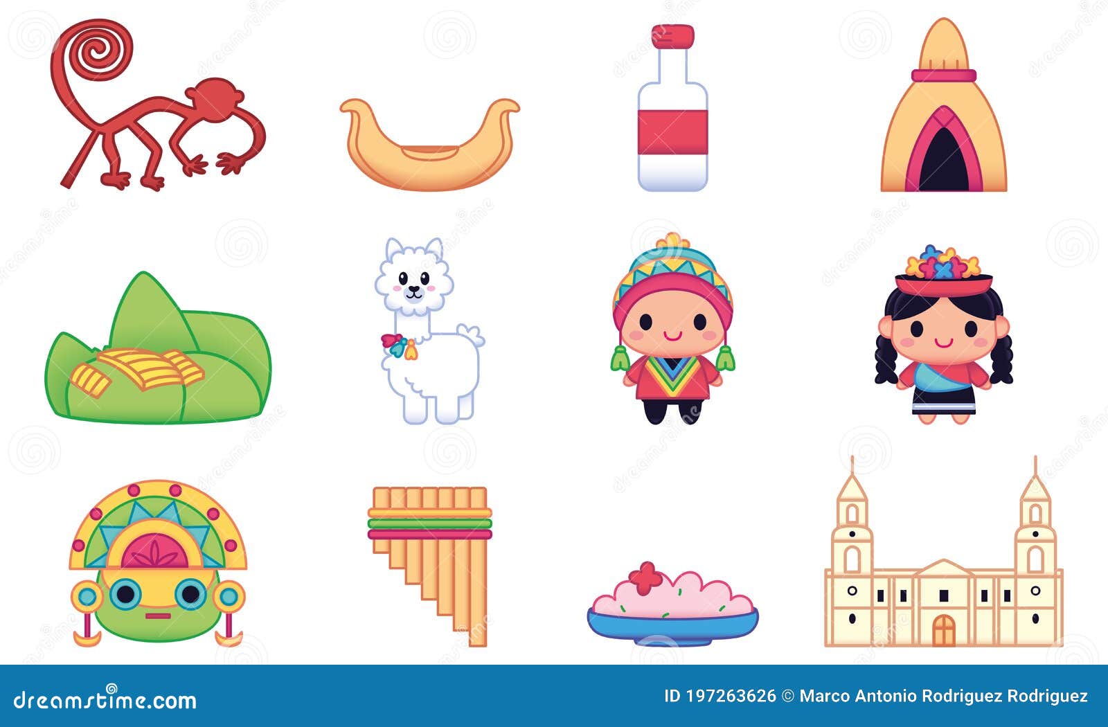 Isolated Set Group Peruvian Stock Vector - Illustration of folk ...