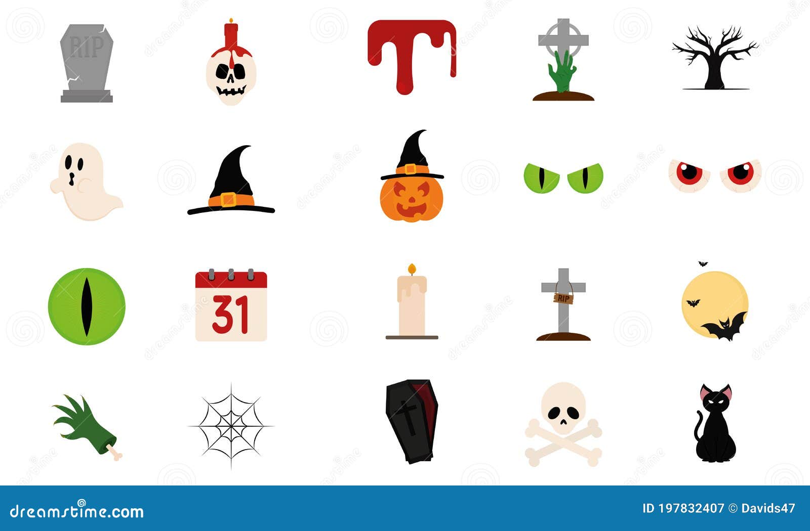 Isolated set scary objects stock vector. Illustration of celebration ...