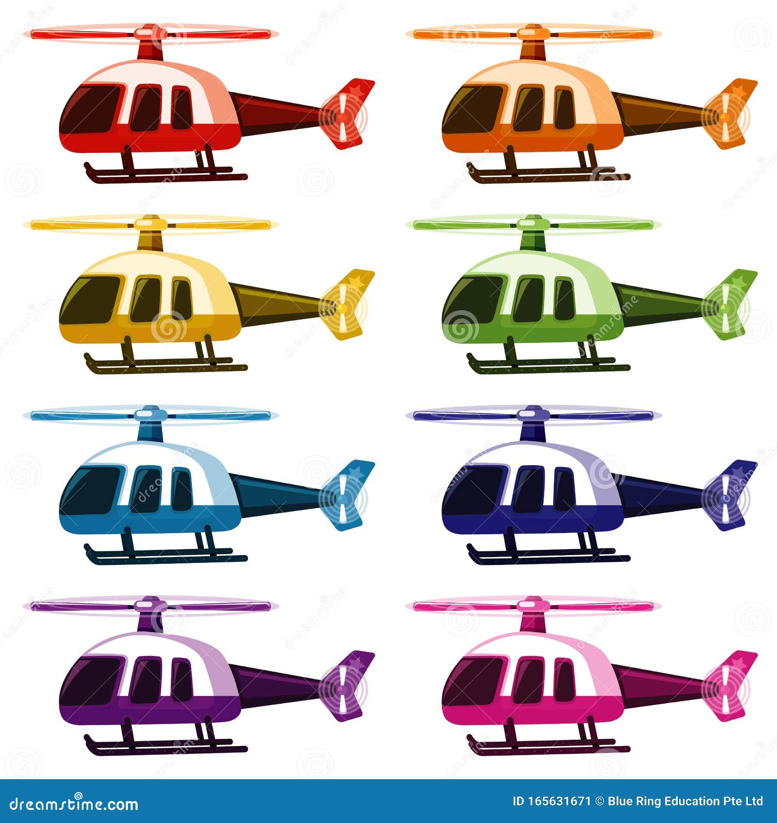 Isolated Set of Helicopters in Many Colors Stock Illustration ...