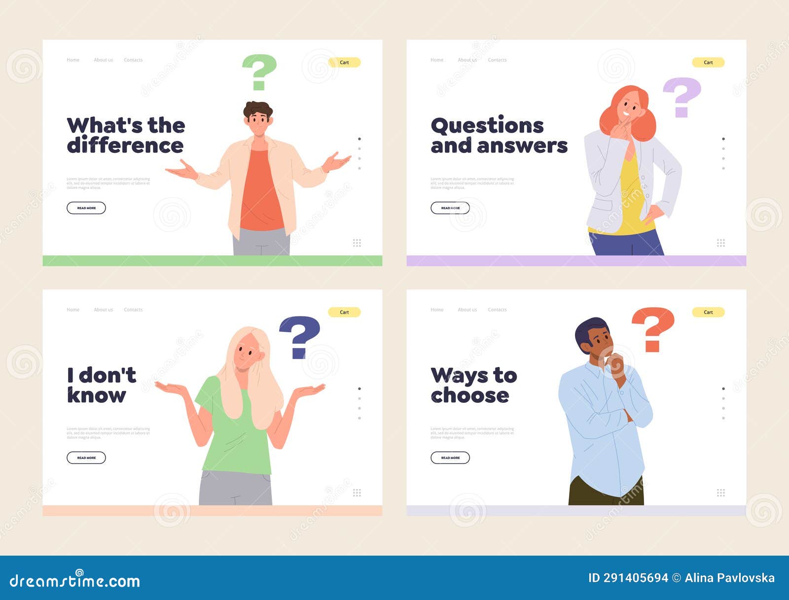 Isolated Set of Landing Page Design Template with Puzzled People ...