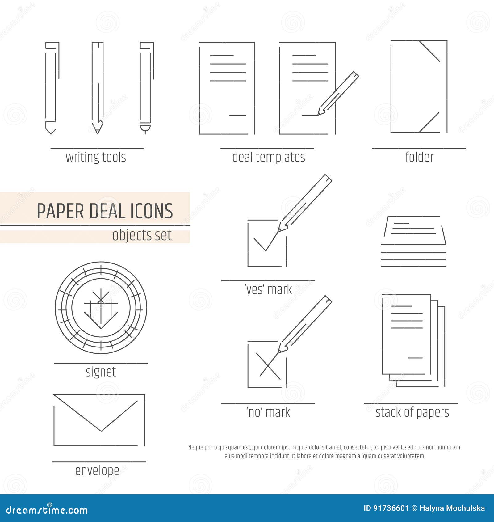 Isolated Set in Line Art Style. Set of Writing Items. Stock Vector ...