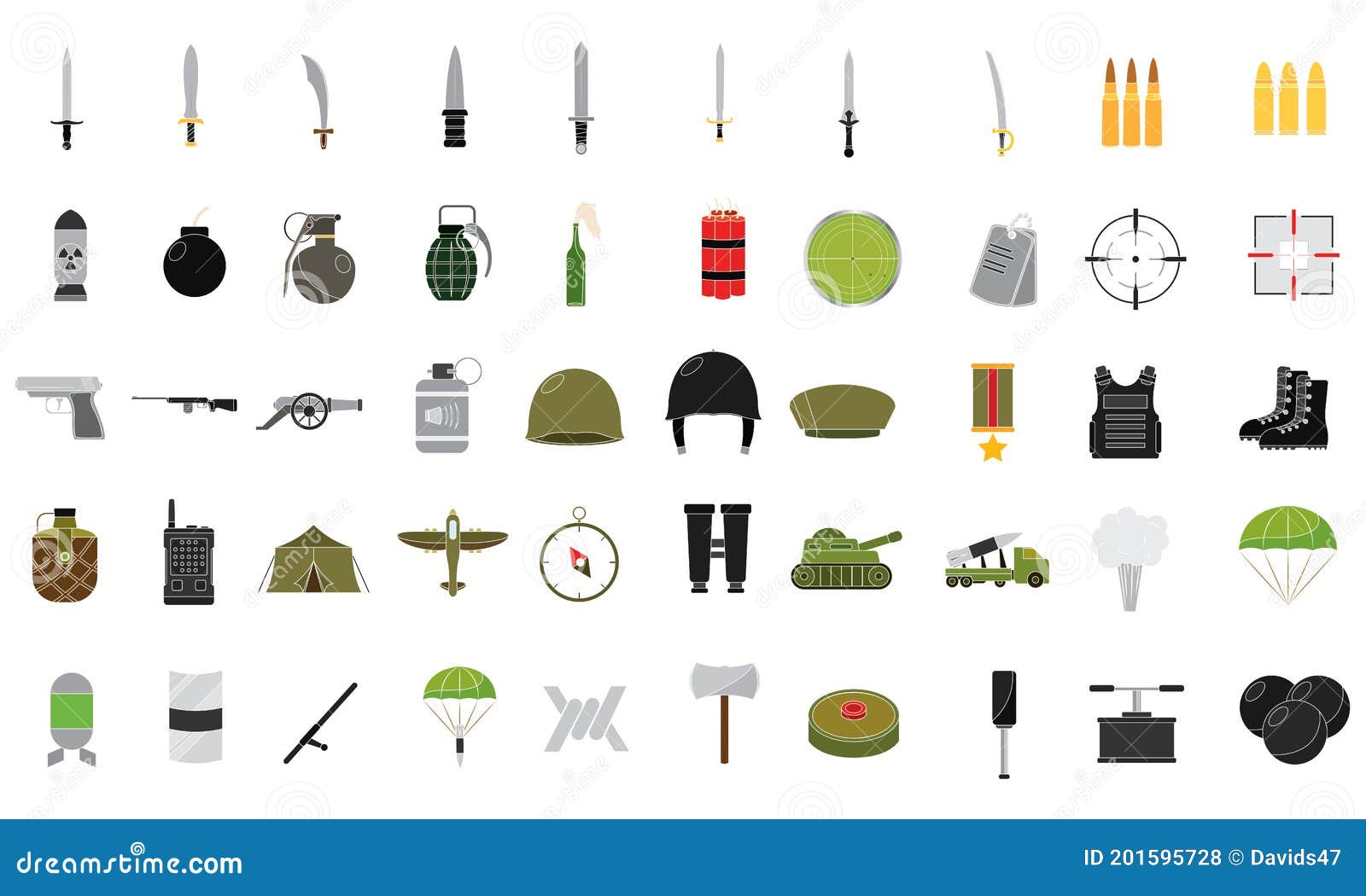 Isolated Set Objects War Icons Stock Vector - Illustration of history ...