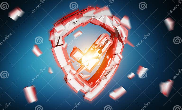 Isolated Shield Security Break 3D Rendering Stock Illustration ...