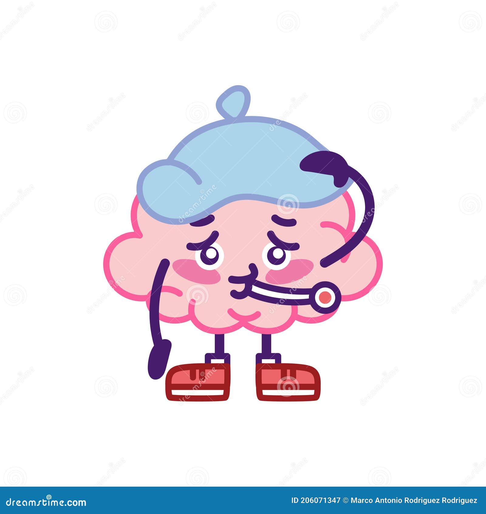 Sick Brain With Pain Ache Or Disease. Sad Cartoon Character Brain, Body ...