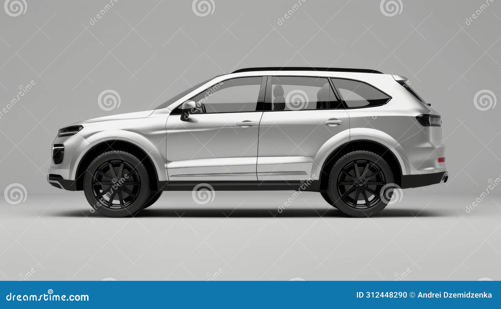 Isolated Side View of a Silver SUV. 3D Rendering Stock Illustration ...