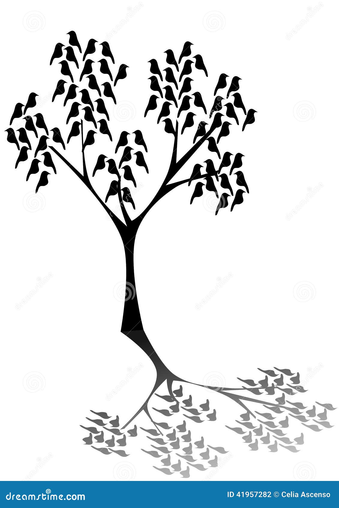 Isolated Silhouette Tree with Birds Leaves Stock Illustration ...