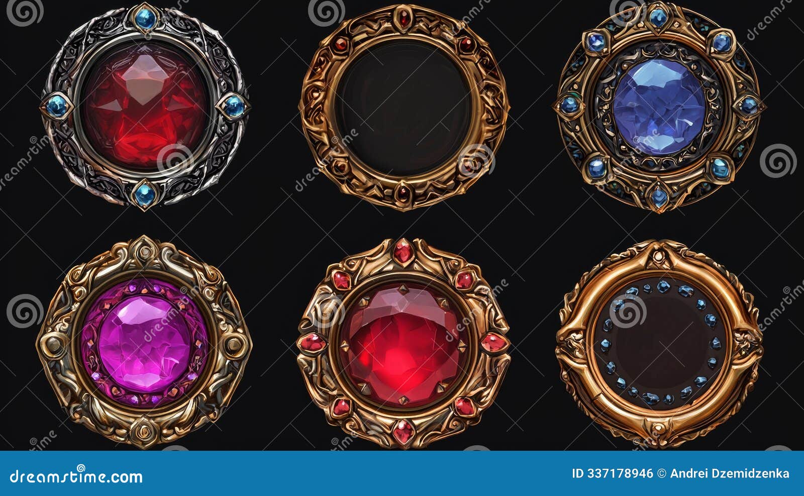 Isolated Silver and Gold Frames with Gems for Game UI Design. Modern ...