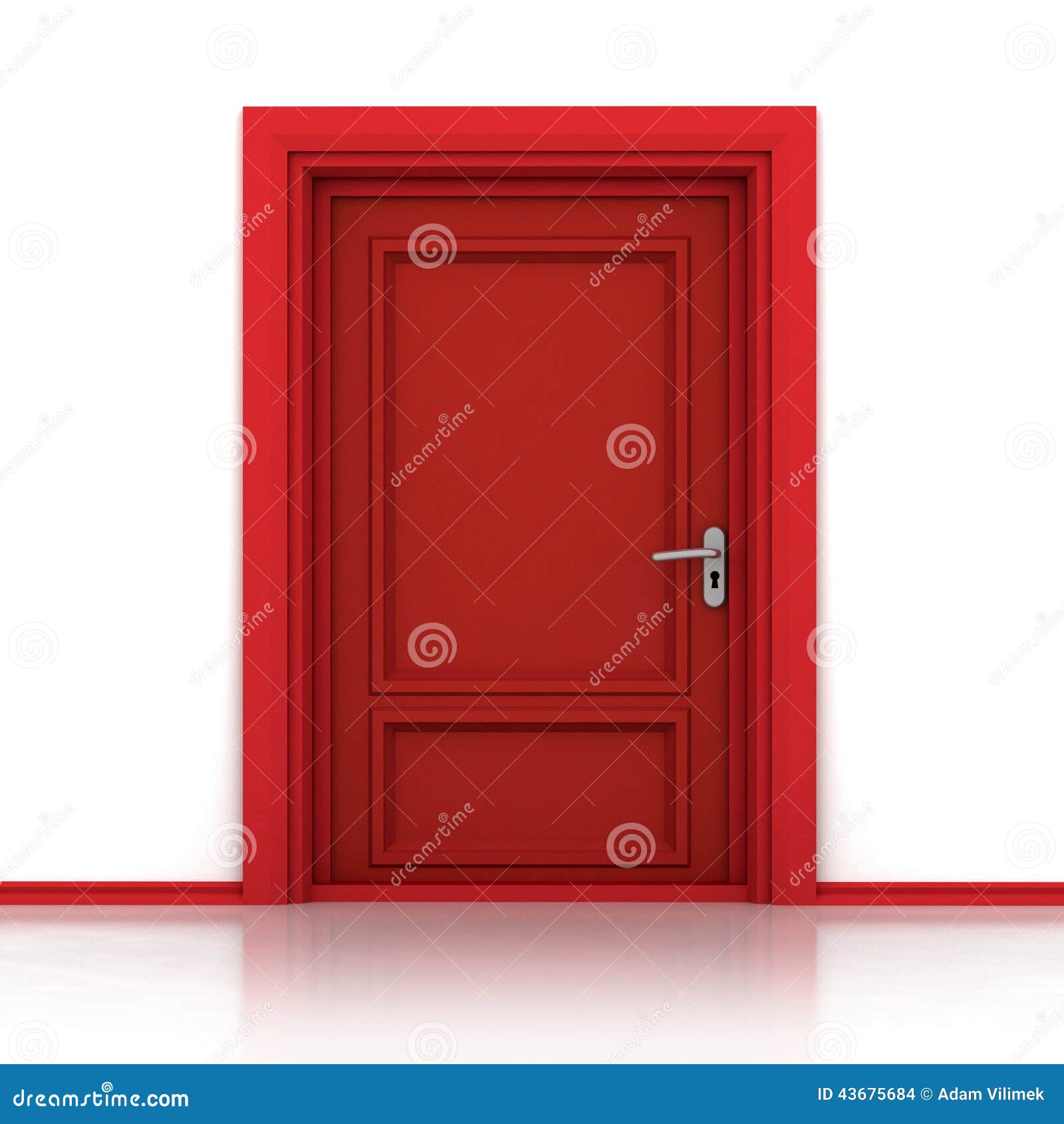 Isolated Single Red Closed Door Closeup 3D Stock Illustration ...