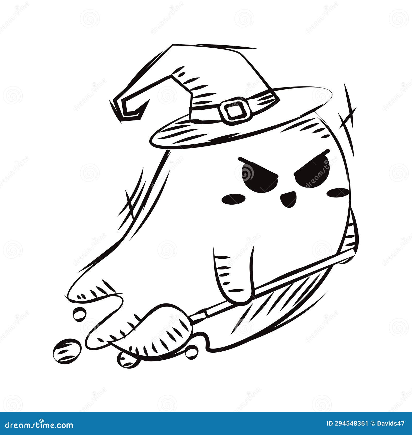 Isolated Sketch of a Ghost with a Witch Costume Vector Stock Vector ...