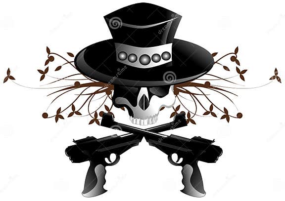 Isolated Skull with Hat and Guns Stock Illustration - Illustration of ...
