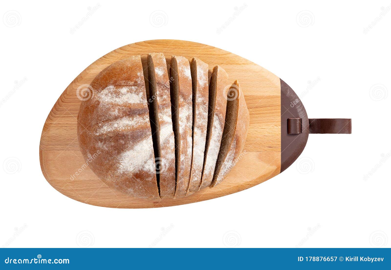 Isolated Sliced Bread on Wooden Oval Cutting Board on White Background ...