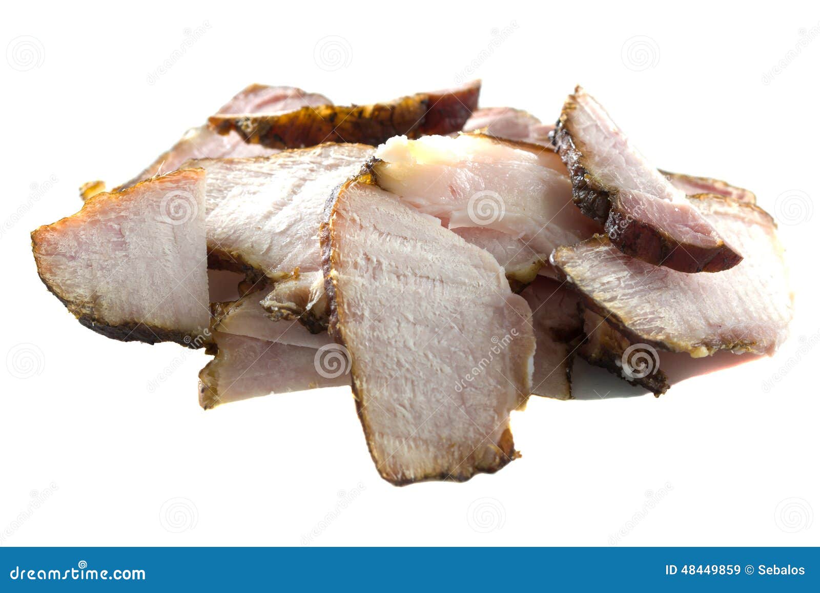 Isolated sliced ham stock image. Image of protein, slice - 48449859