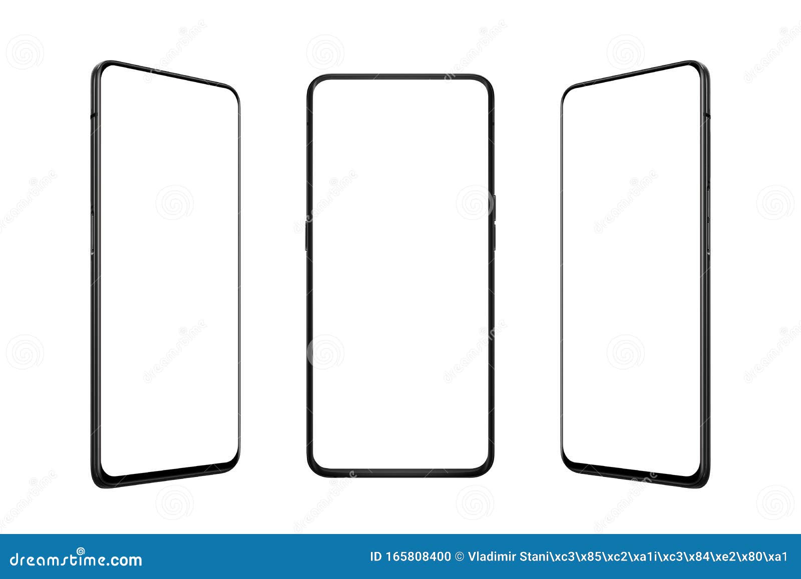 Isolated Smart Phone in Three Positions. Front, Left and Right Side ...