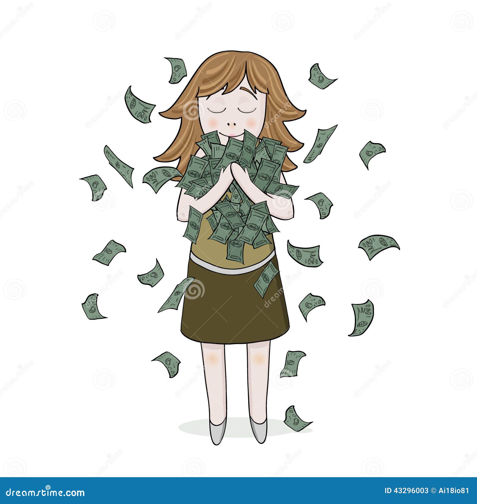 Isolated Smiling Girl with Money Stock Vector - Illustration of cash ...