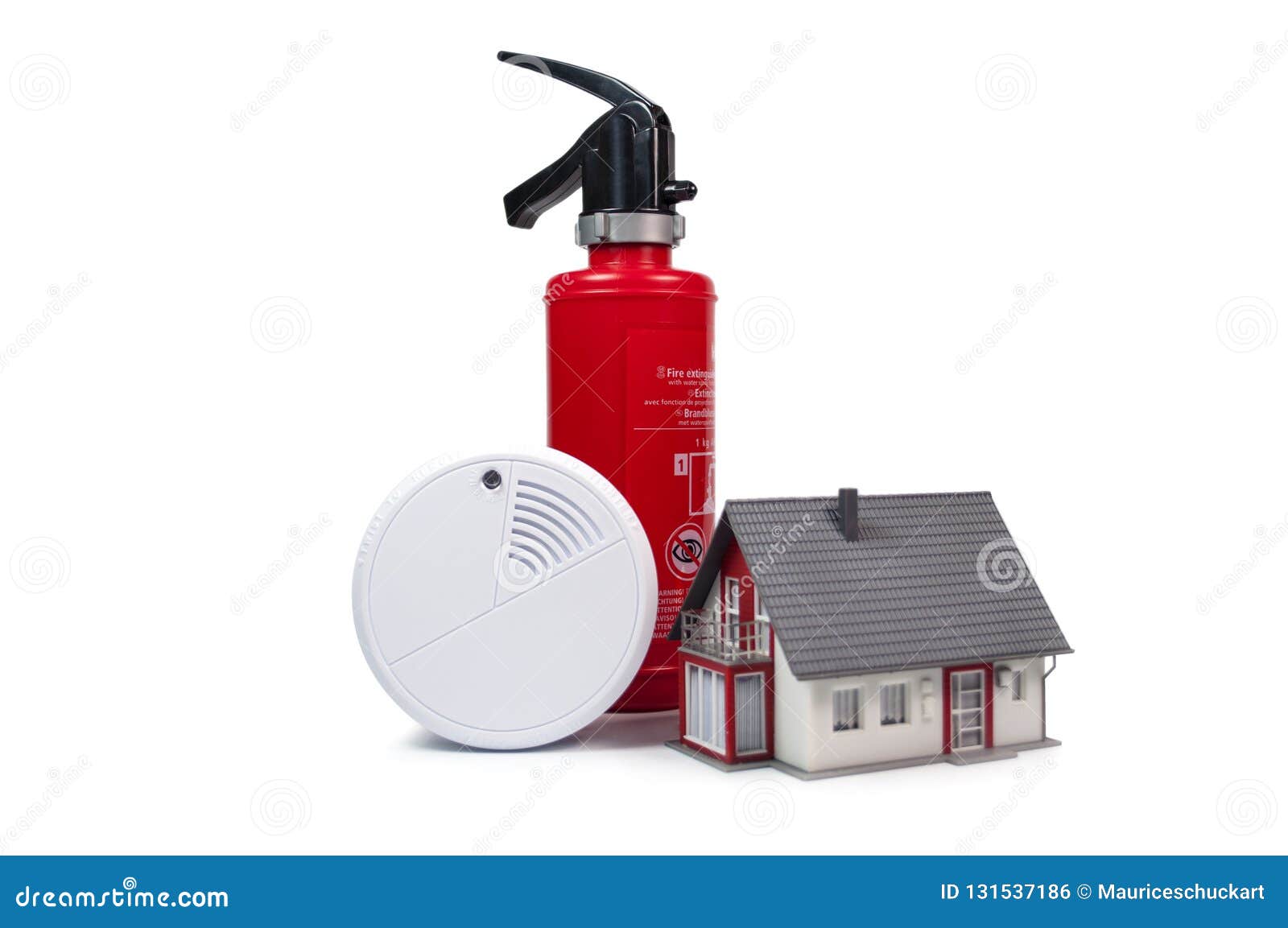Smoke Detector with a House and an Extinguisher Stock Photo - Image of ...