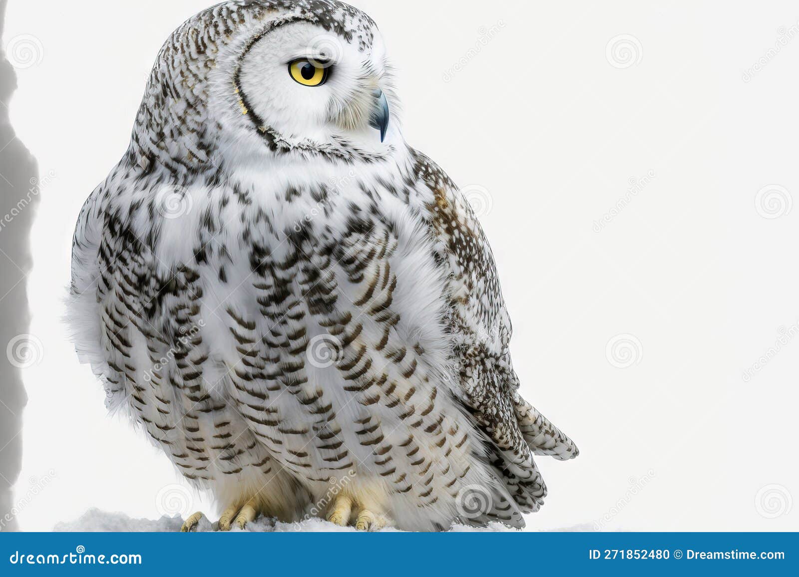 Isolated Snowy Owl Perched on Snow on a White Background Stock ...