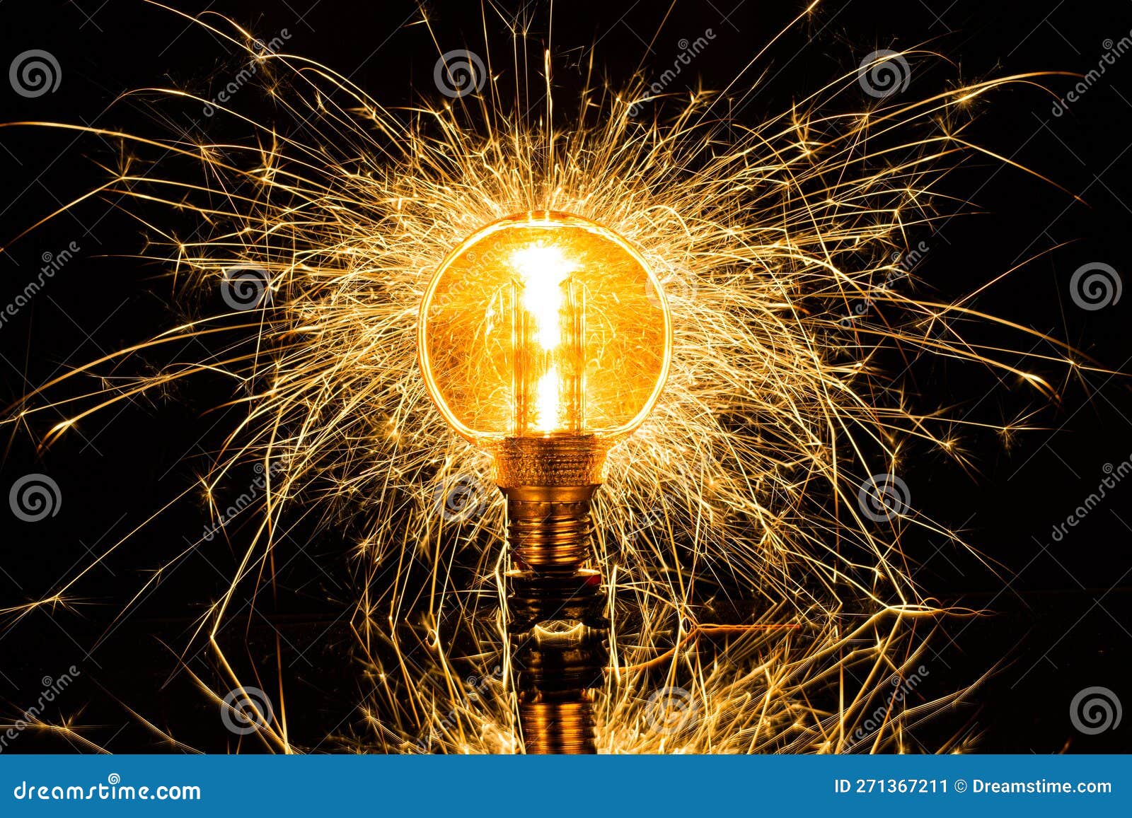 Isolated Sparkling Exploding Electric Light Bulb on Black Background ...