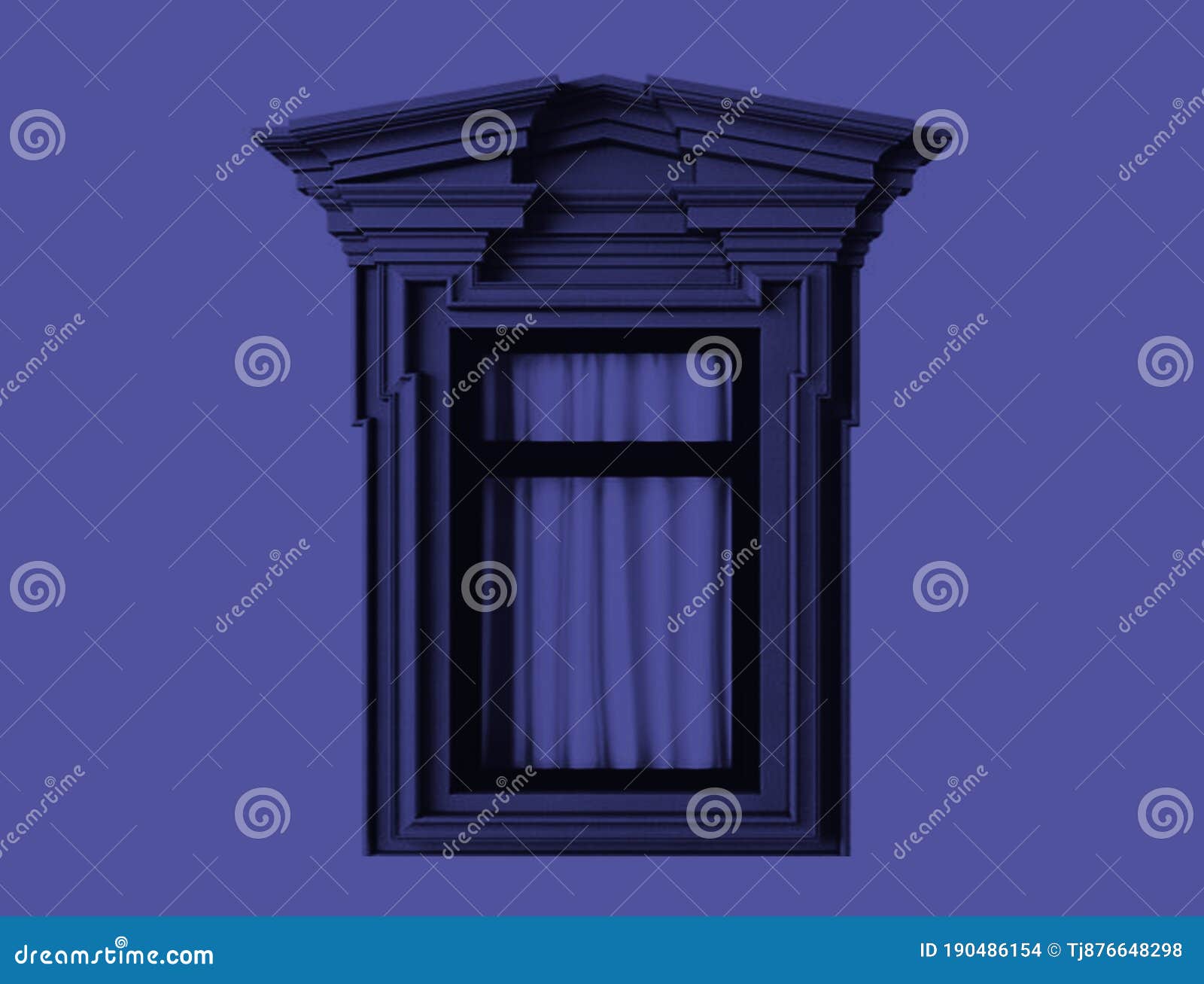 An Isolated Square European Style Window, Massive Window Sill On Dark ...