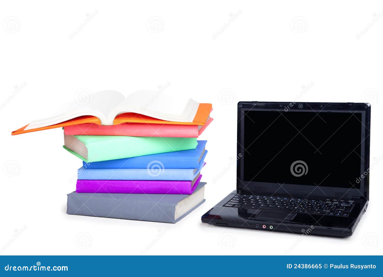 Isolated Stack of Books and Laptop Stock Image - Image of mobile, book ...