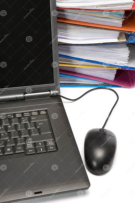 Isolated Stack of Folders with Laptop Computer Stock Image - Image of ...