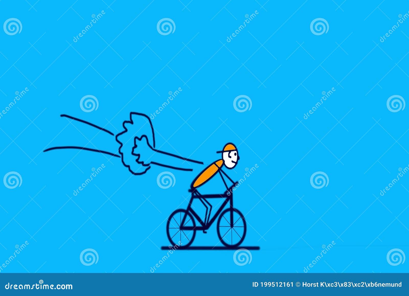 Isolated Stick Figure Riding A Bicycle Against A Blue Background ...