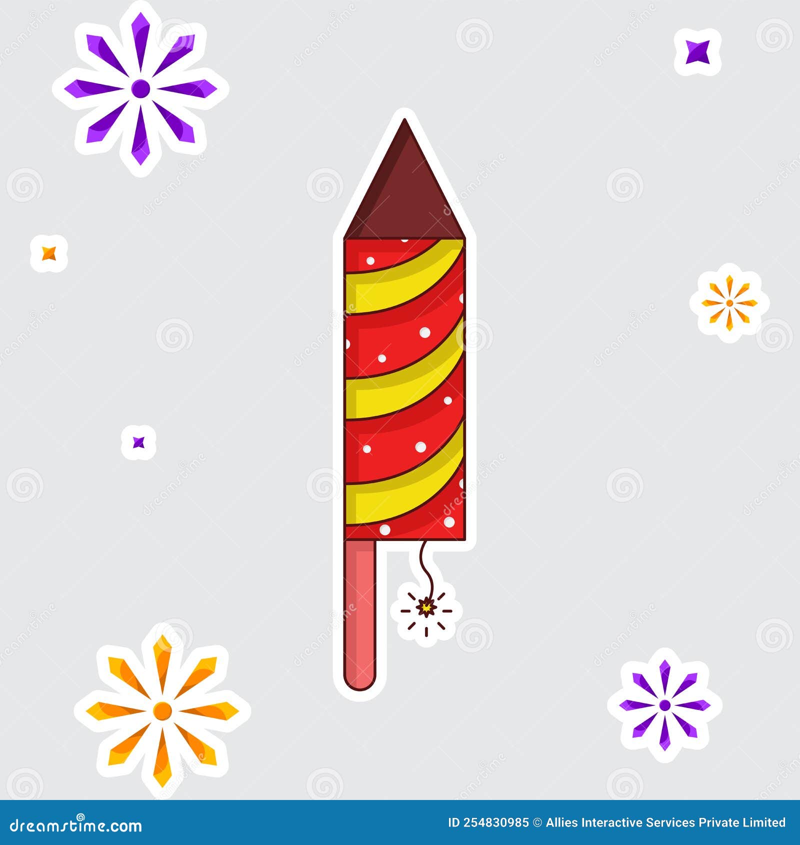 Isolated Sticker of Flying Rocket Firecracker with Fireworks Grey Stock ...